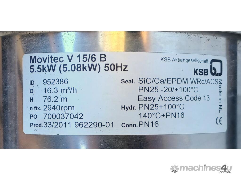 New 2011 ksb Movitec V 15 6 B High Pressure Water Pump in NAMBOUR, QLD
