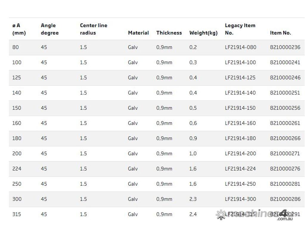 New Nordfab 45 Degree QFS Pressed Bend Dust Extraction Accessories in SEFTON, NSW