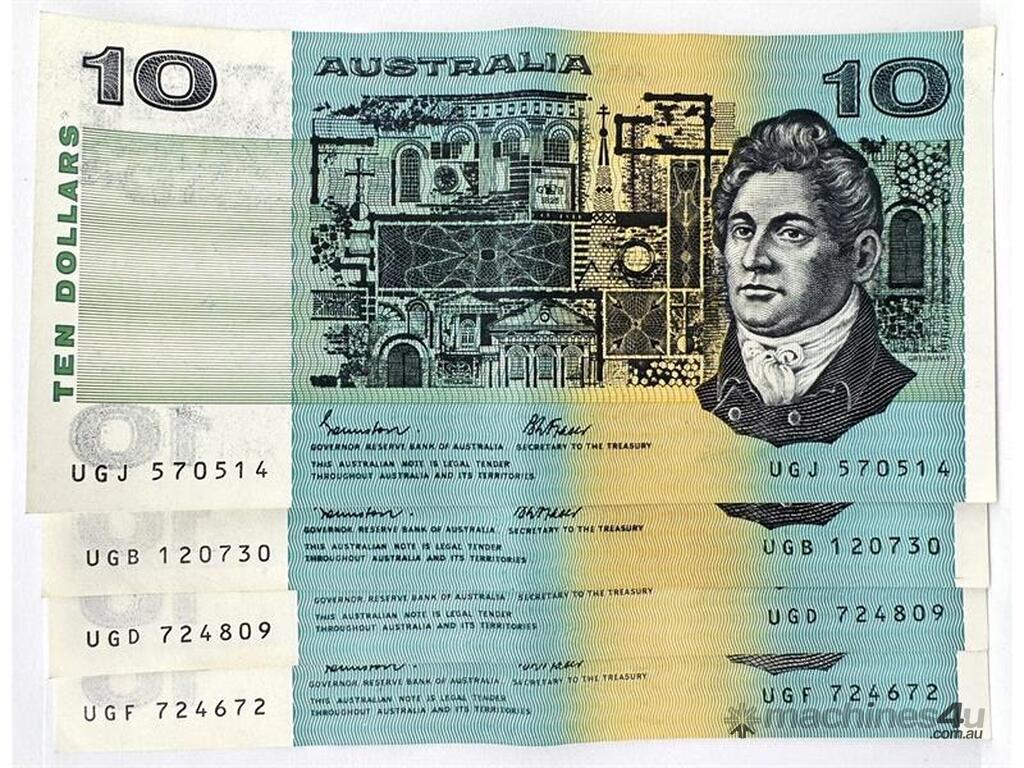 Used FOUR 1985 AUSTRALIAN $10 BANKNOTES (UNCIRCULATED) FOUR 1985 ...