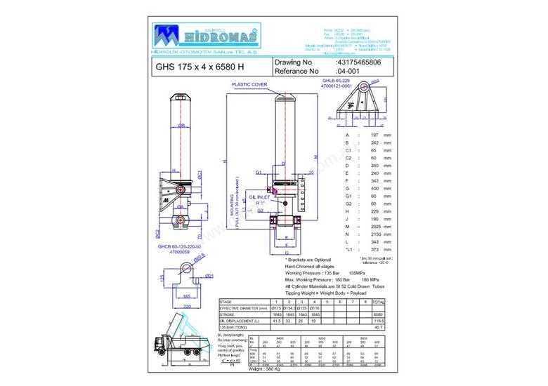 New Hidromas Tipping Tipper Hoist Front Mount Hydraulic Cylinder 175-4 ...