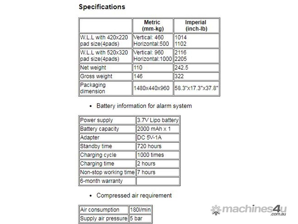 New Aardwolf AVLP4-1000 kg Vacuum Lifters (547130)