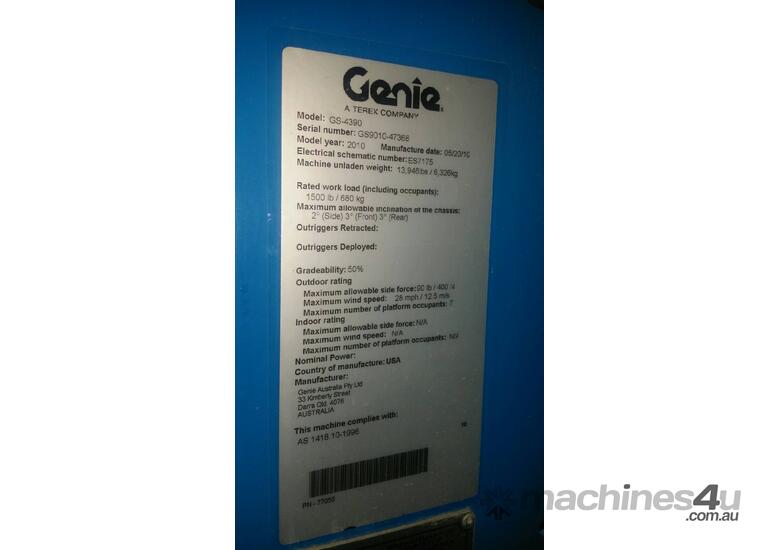 Used 2010 Genie GS4390 Scissor Lift in , - Listed on Machines4u