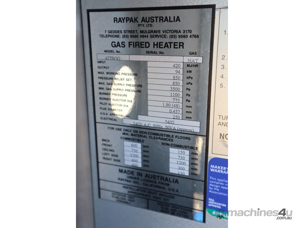 Used RAYPAK 427 Gas Boiler in BROADMEADOWS, VIC