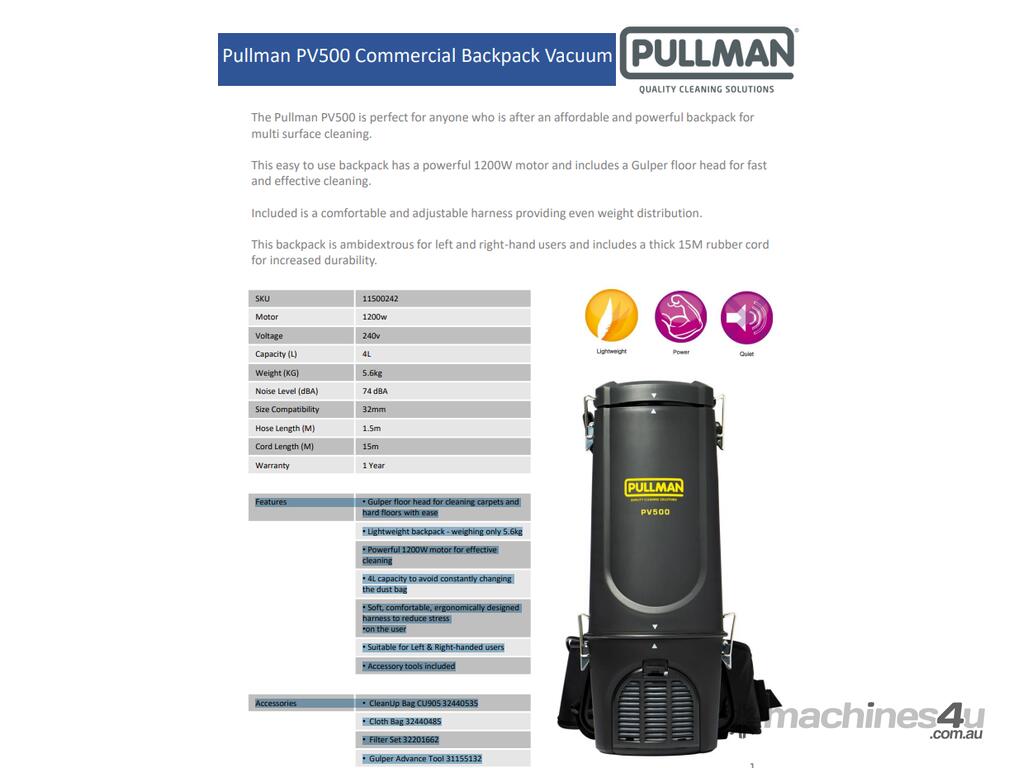 New 2023 pullman PV500 Dry Vacuums (911241)