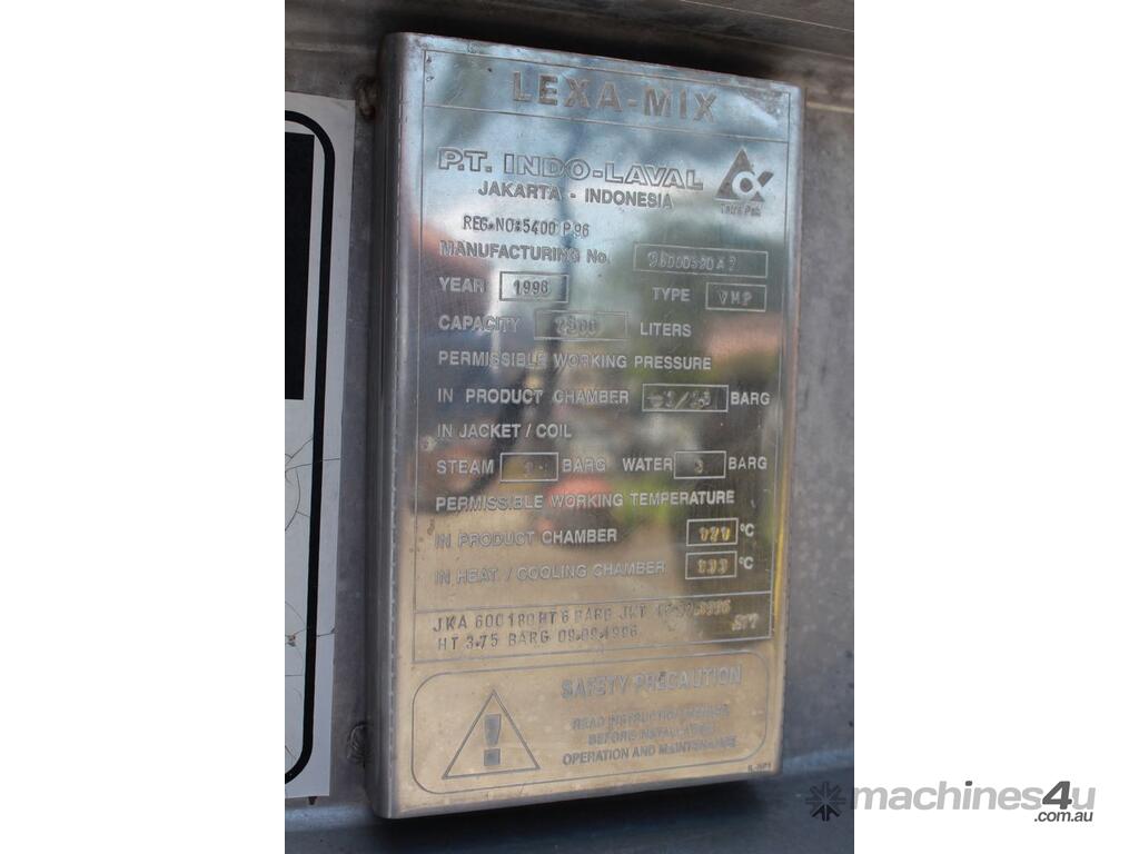 used Lexa-Mix/Indo Lava/TetraPak Stainless Steel Jacketed Pressure ...