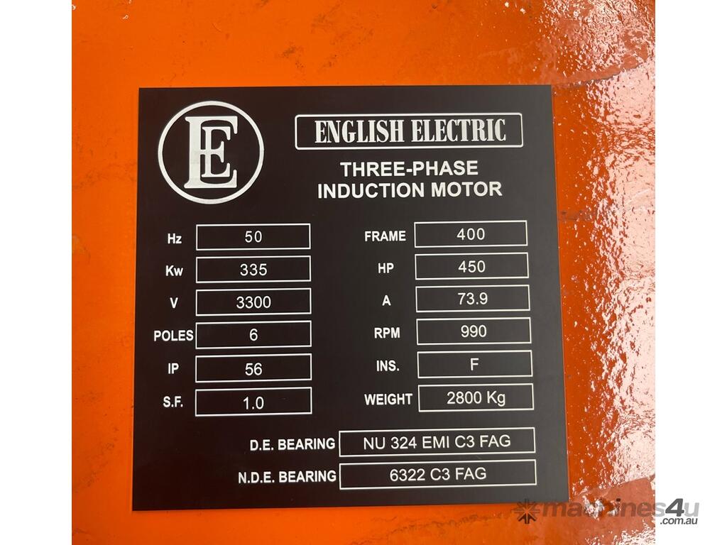 Used english electric 335 kw 450 hp 6-pole 990 rpm 3300v 3 3kv Foot Mount 400 frame AC Electric ...