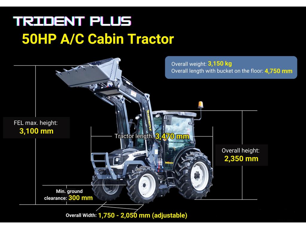 New trident Trident Plus Synchromesh Model 50HP 4WD A C Cabin Tractor with 4-in-1 Bucket XXXkg ...