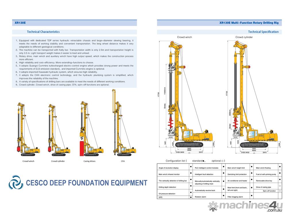New 2019 xcmg Bore Pile CFA Drilling Rig XR130 Cesco Deep Foundation ...