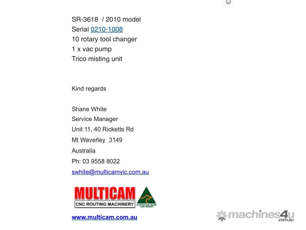 Used 2010 multicam MultiCAM SR-3618v Computerised CNC Routine Machine ...
