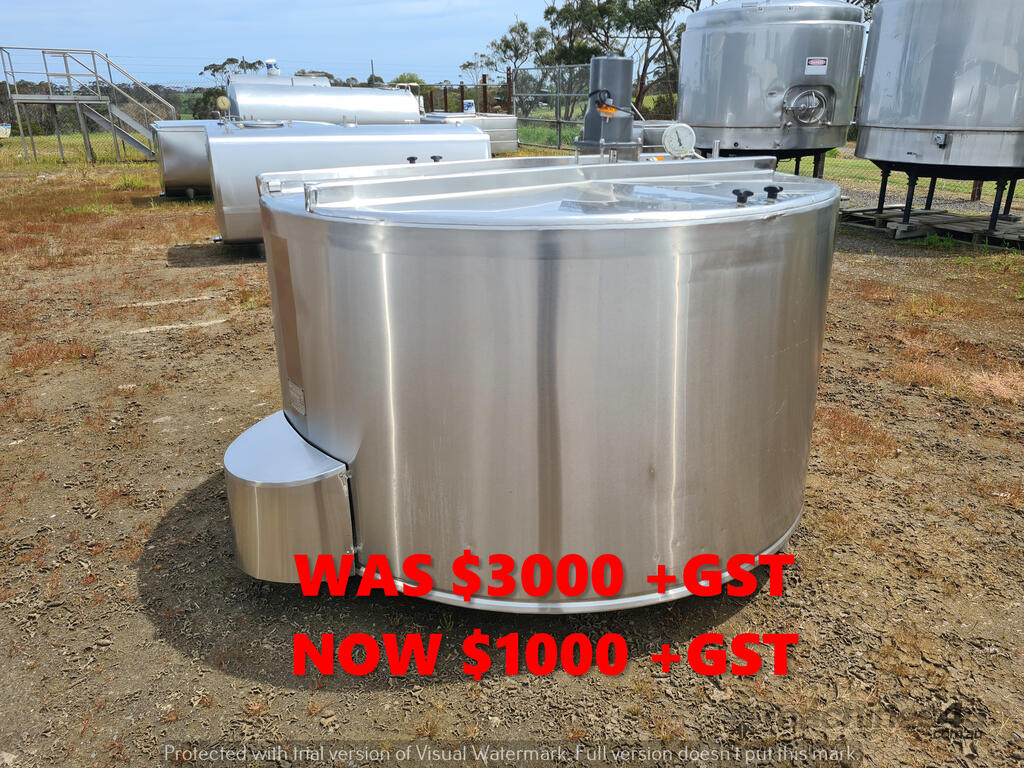 Used anderson STAINLESS STEEL TANK MILK VAT 2000lt Stainless Steel ...