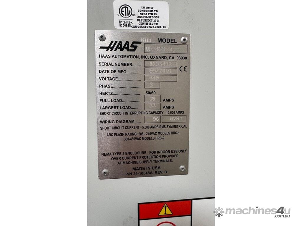 Used 2018 Haas VF4-SS EU Vertical Machining Centres (1113785)