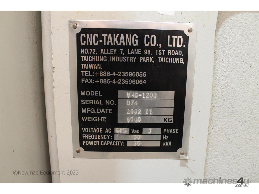 Used 2002 takang VMC 1200 Vertical Machining Centres in BAYSWATER NORTH ...