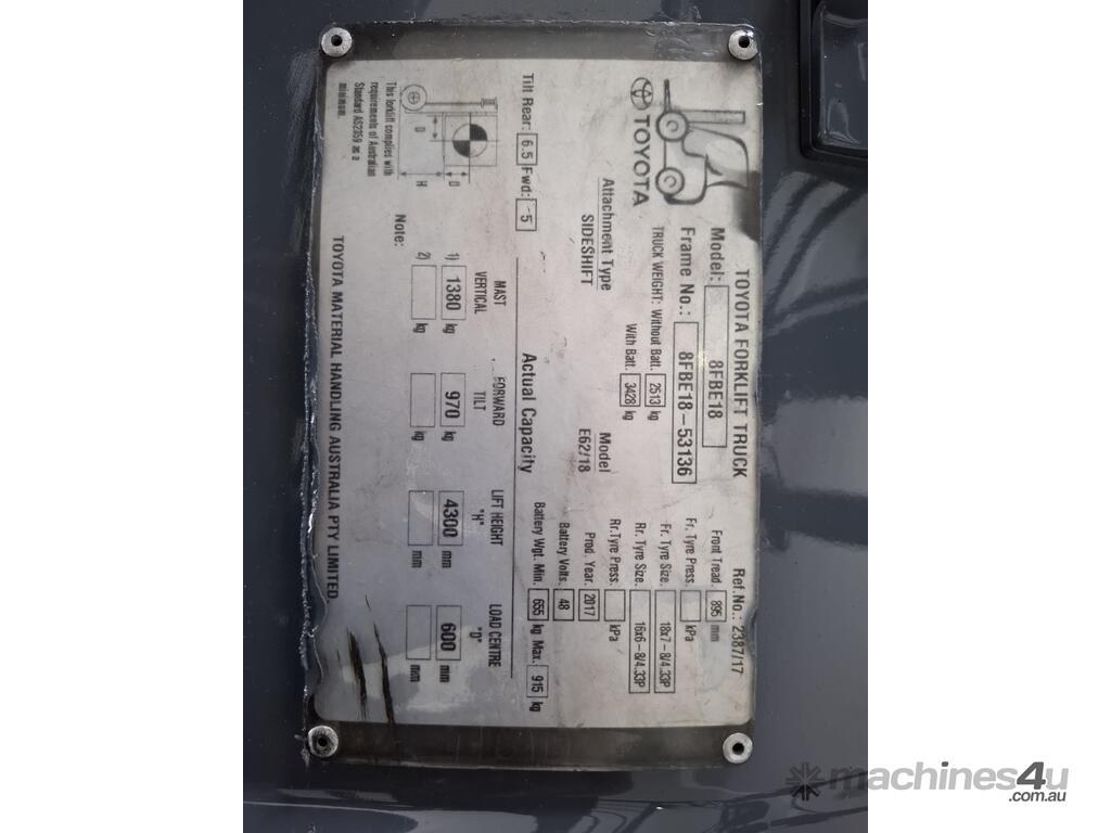 Used 2017 Toyota 8FBE18 Counterbalance Forklifts (1063509)