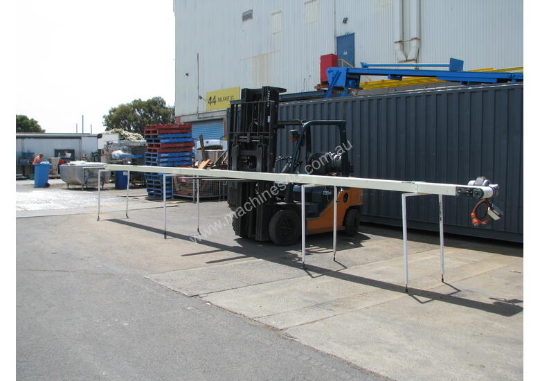 Used flat belt powered conveyor Long Motorised Belt Conveyor - 9m long ...