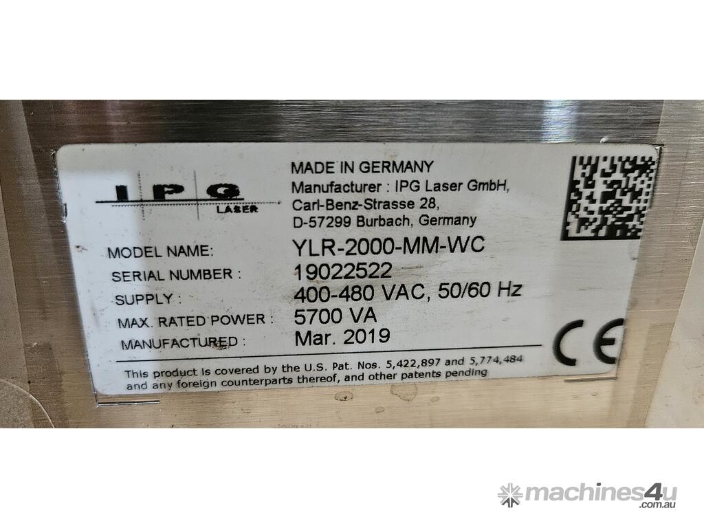 Used 2019 IPG Laser Used YLR-2000-MM-WC Fiber Source Fiber Laser Cutters (923295)